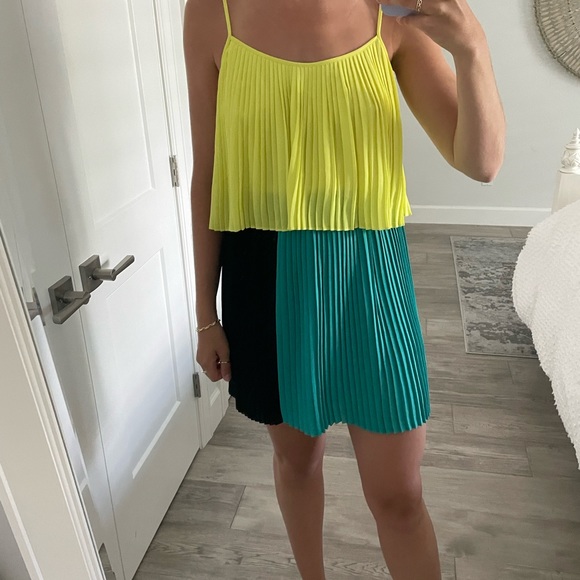 Parker | Dresses | Parker Small Colorblock Pleated Dress Green And Blue ...